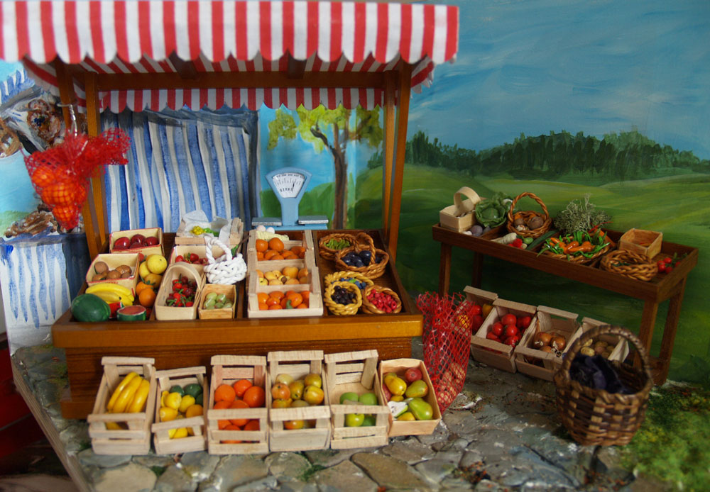 edith-kudlovic - OBST + GEMÜSESTAND in Miniatur, fruit + vegetables mini